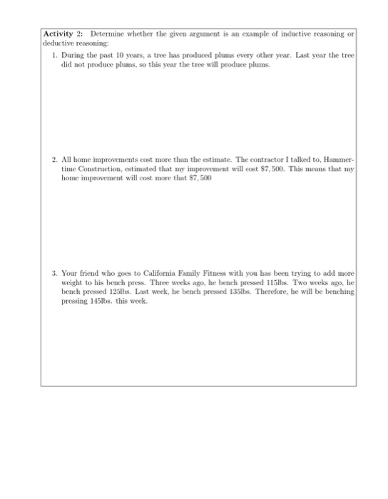 Solved Activity 2: Determine whether the given argument is | Chegg.com