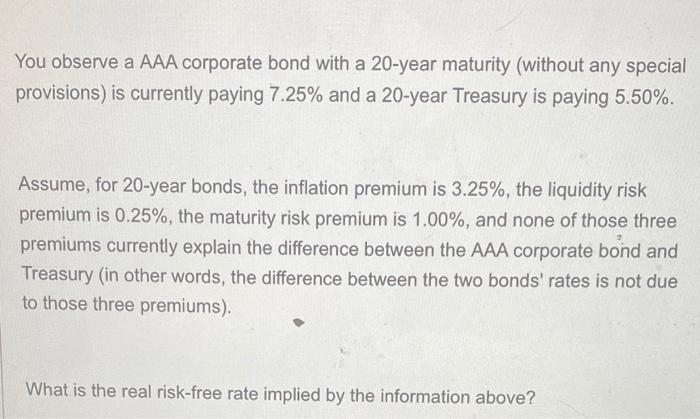 Solved You observe a AAA corporate bond with a 20-year | Chegg.com