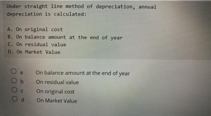 Solved Under straight line method of depreciation, annual | Chegg.com