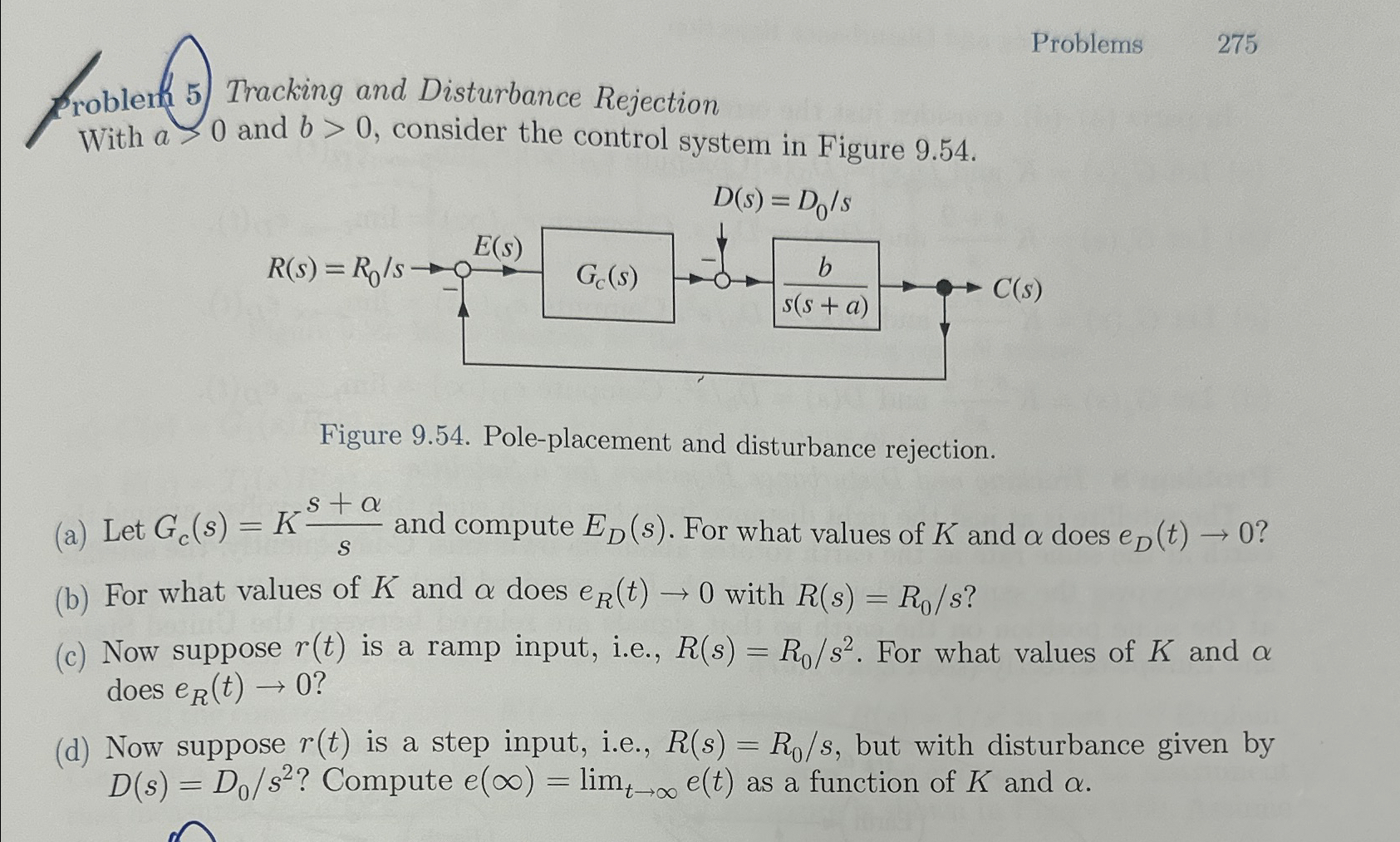Solved Problems 275Problen 5 ﻿Tracking and Disturbance | Chegg.com