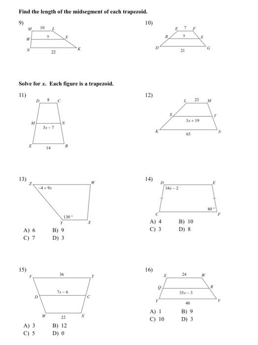 Solved Find the length of the midsegment of each trapezoid. | Chegg.com