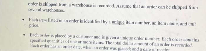 Solved 1. SPECIFICATION of an ORDER PROCESSING database: | Chegg.com