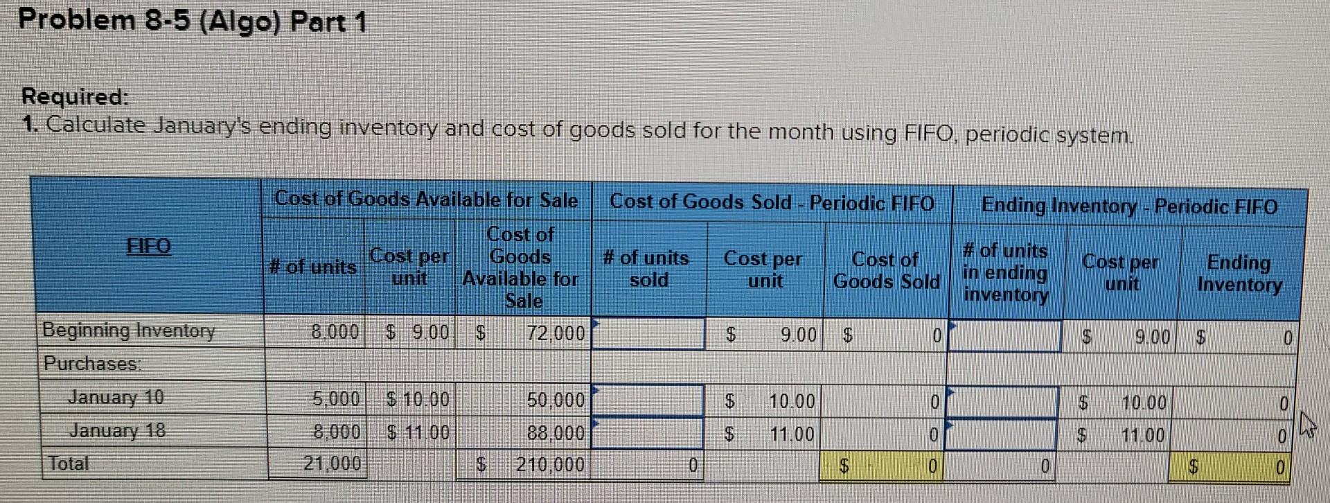Solved Problem 8-5 (Algo) Various inventory costing methods | Chegg.com
