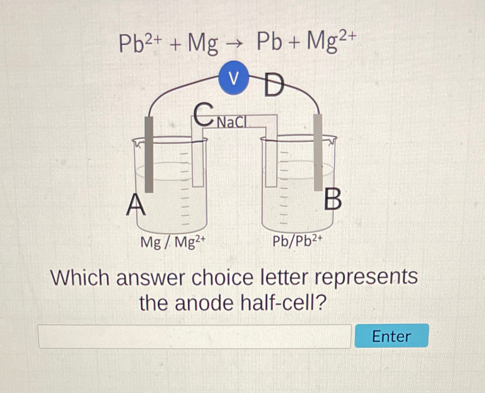 Solved Which answer choice letter represents the anode | Chegg.com
