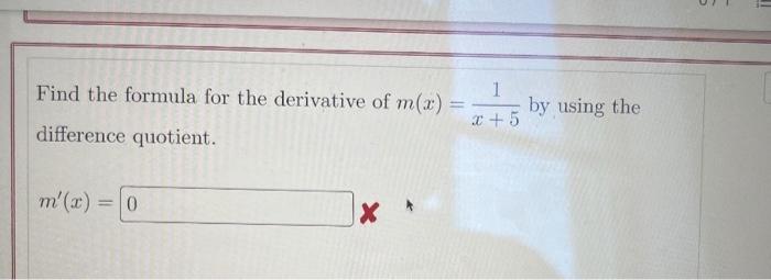 Solved Find the formula for the derivative of m(x)=x+51 by | Chegg.com