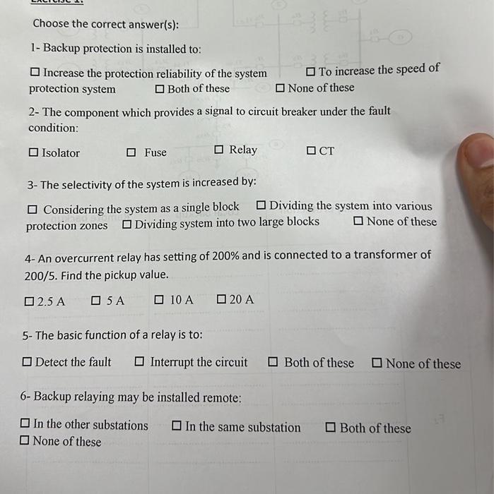 Solved Choose The Correct Answer S 1 Backup Protection Is