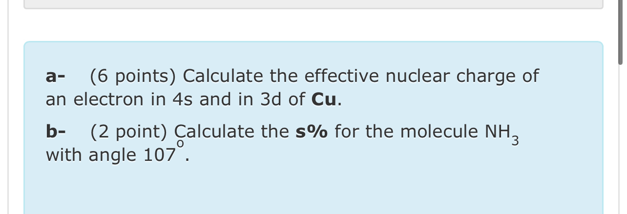 Solved a- (6 ﻿points) ﻿Calculate the effective nuclear | Chegg.com