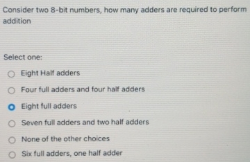 Solved Consider two 8 -bit numbers, how many adders are | Chegg.com