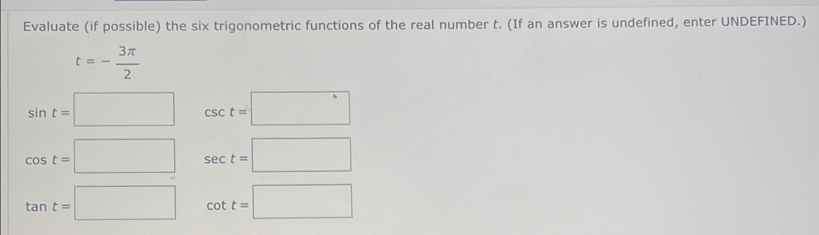 Solved Evaluate (if possible) ﻿the six trigonometric | Chegg.com