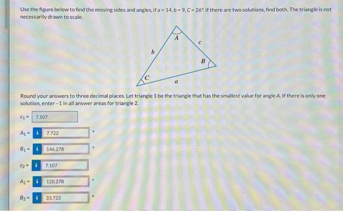 Solved Use the figure below to find the missing sides and | Chegg.com