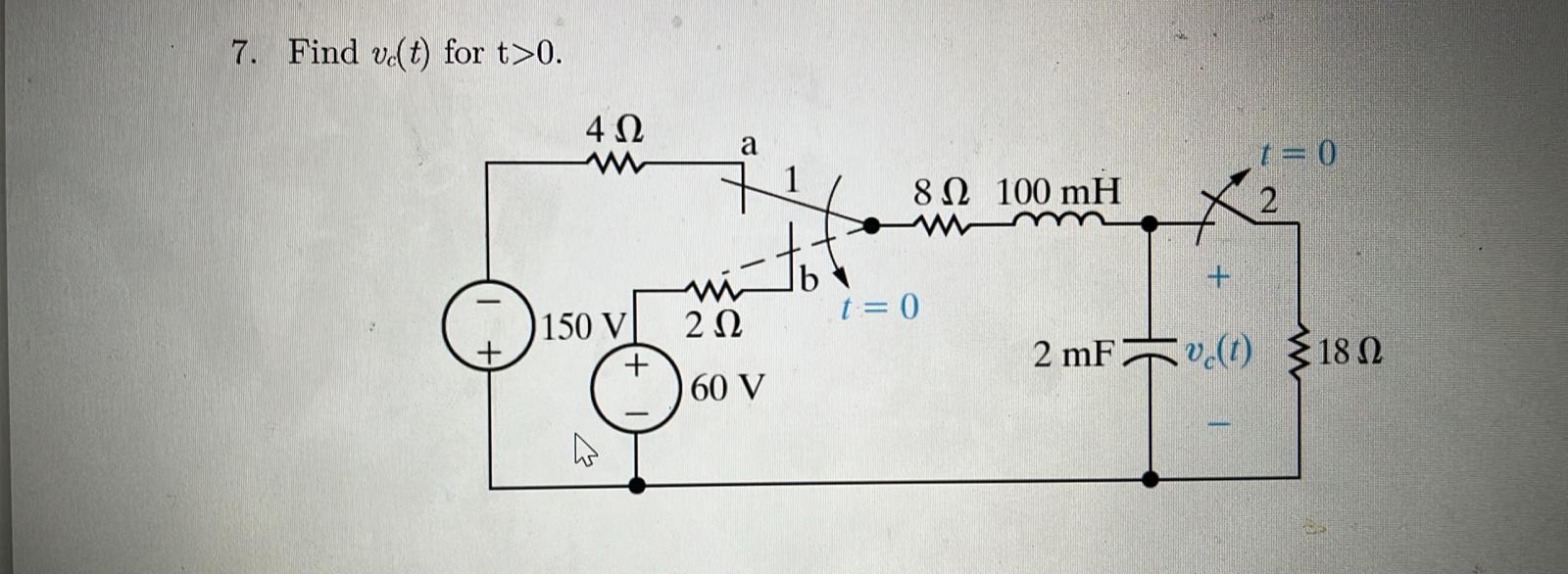 Solved Find vc(t) ﻿for t>0. | Chegg.com