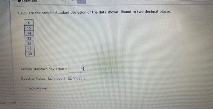 Solved Calculate the sample standard deviation of the data | Chegg.com