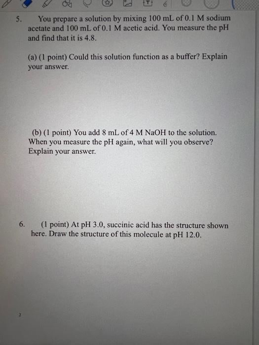 Solved 5. You prepare a solution by mixing 100 mL of 0.1 M | Chegg.com