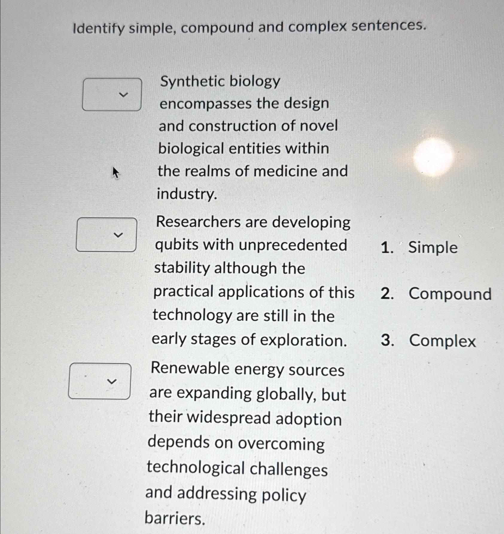 Solved Identify simple, compound and complex | Chegg.com
