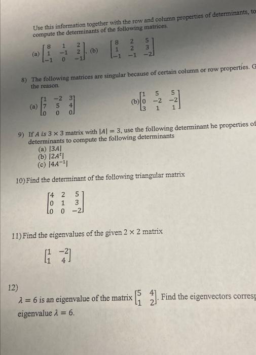Solved Use this information together with the row and column | Chegg.com