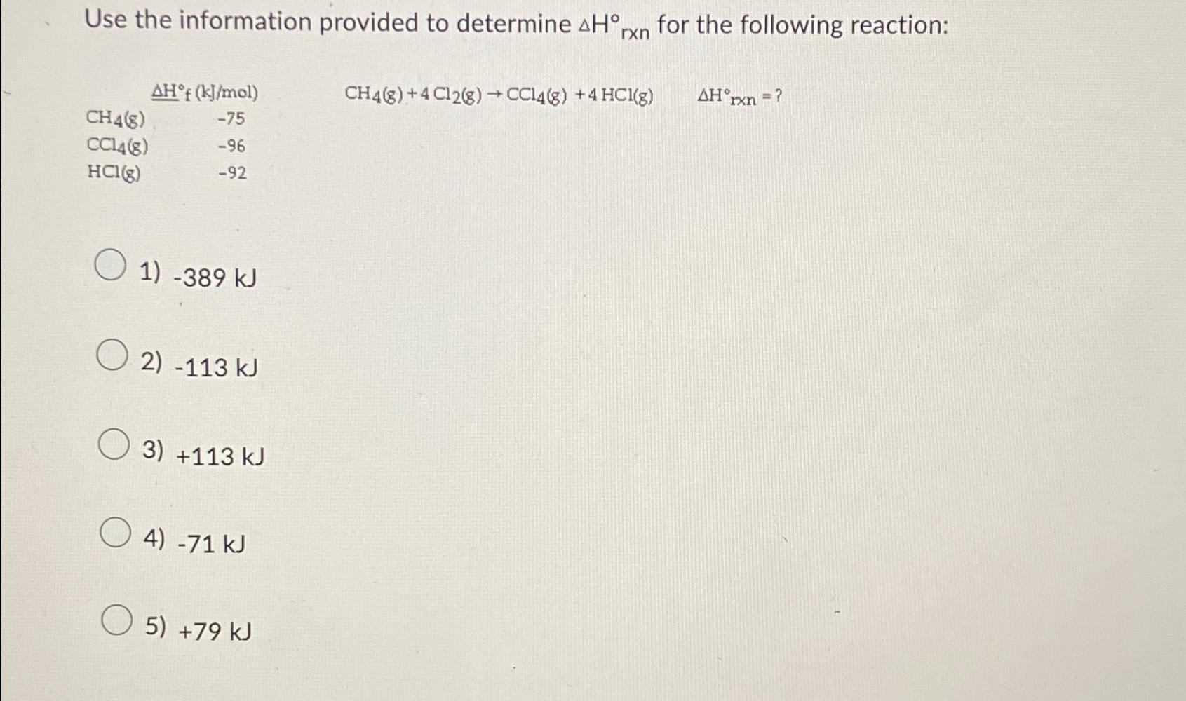 Solved Use the information provided to determine ΔH°?rxn | Chegg.com
