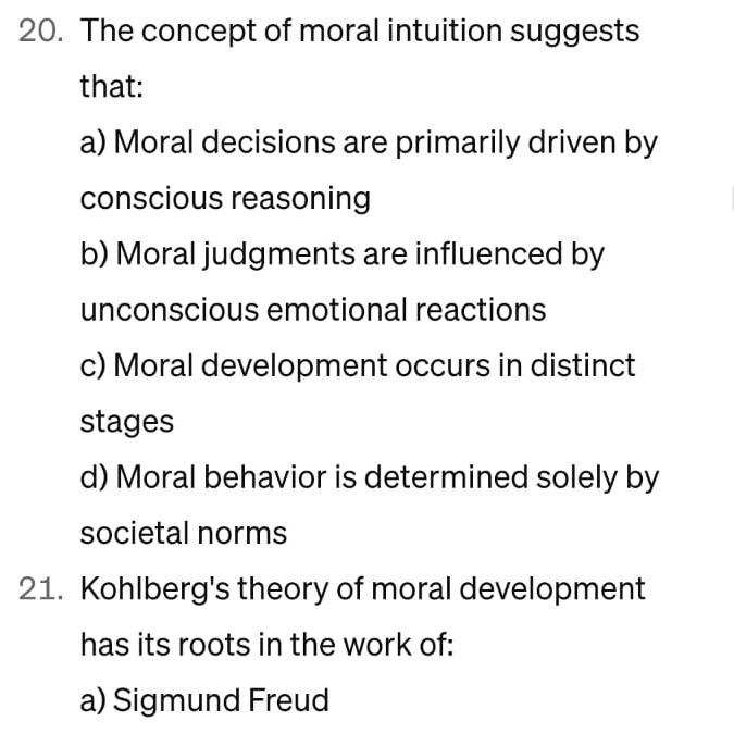 Solved The concept of moral intuition suggests that:a) | Chegg.com