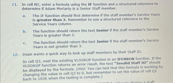 Solved a. 11. In cell N2, enter a formula using the IF | Chegg.com