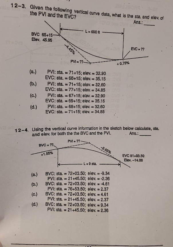 Solved 12-1. Given the following vertical curve data, what | Chegg.com