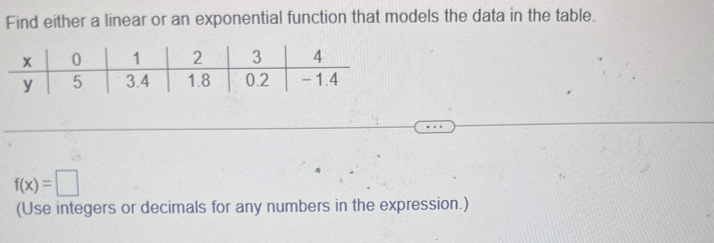 Solved Find either a linear or an exponential function that | Chegg.com