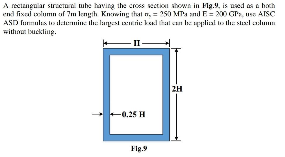 Solved A rectangular structural tube having the cross | Chegg.com