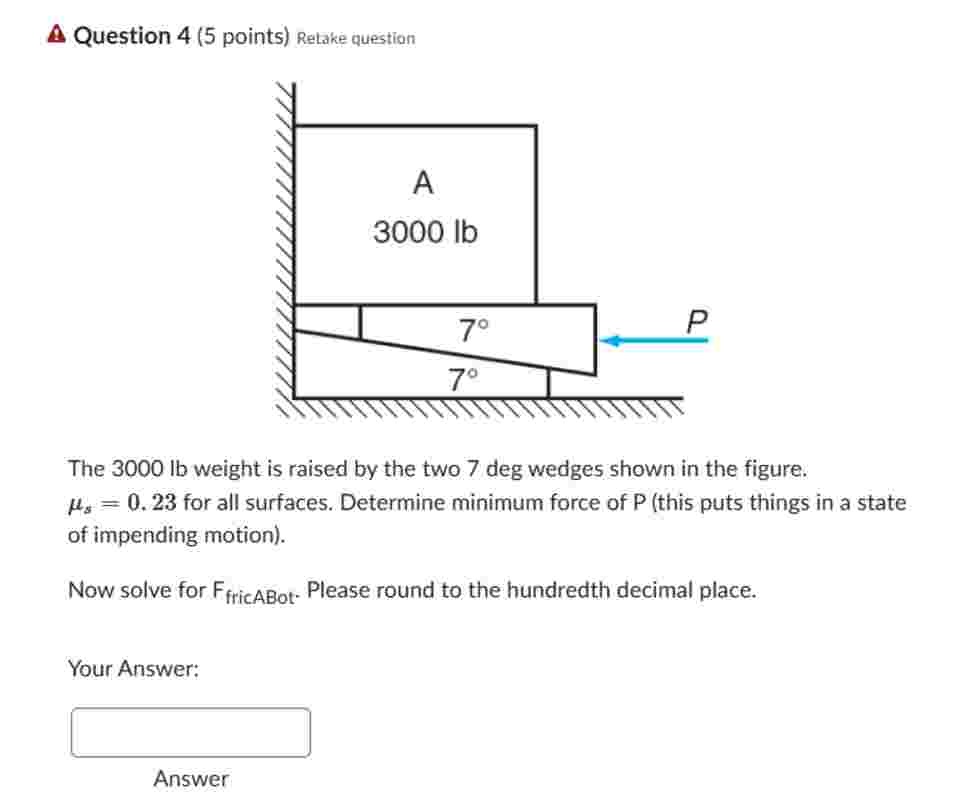 Solved A Question 4 (5 ﻿points) ﻿Relake questionThe 3000 ﻿lb | Chegg.com
