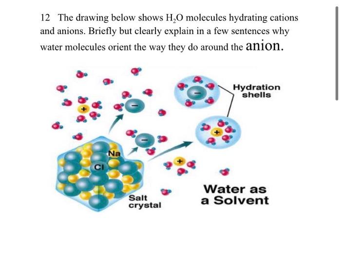 Solved 12 The drawing below shows H,O molecules hydrating | Chegg.com