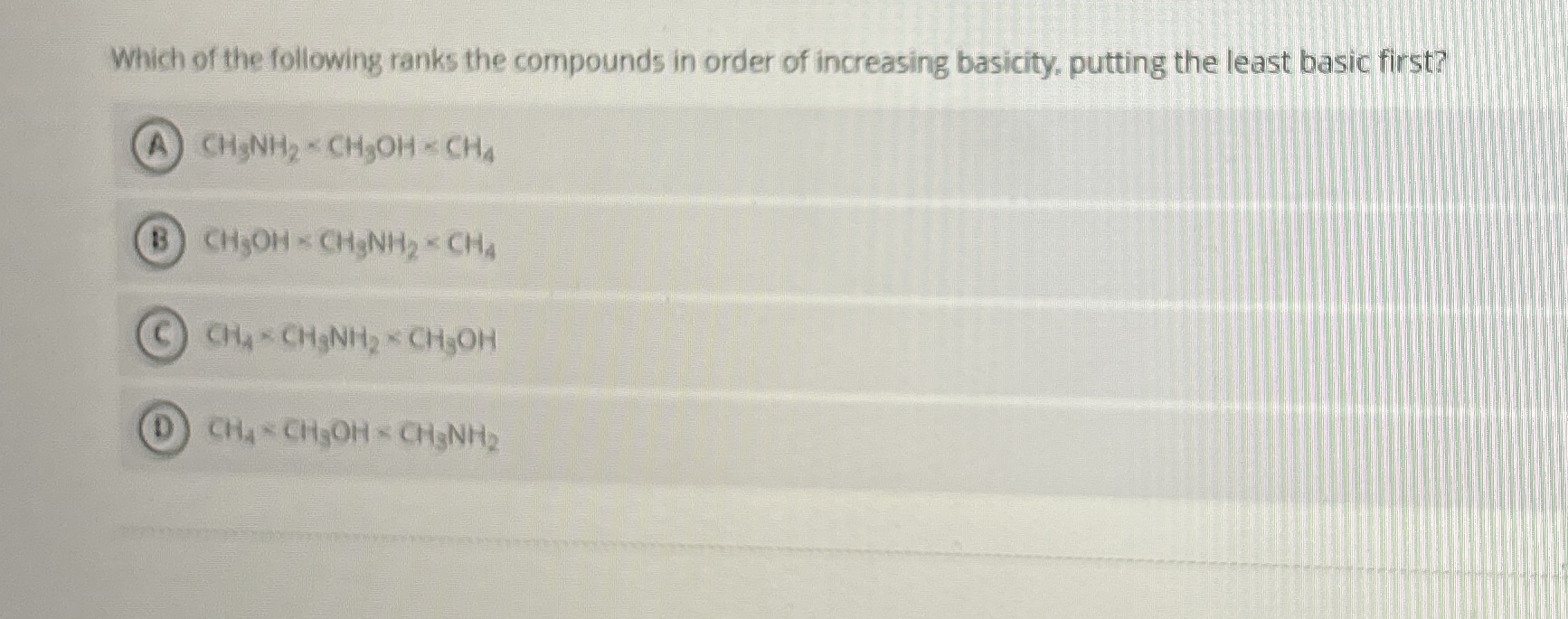 Solved Which of the following ranks the compounds in order | Chegg.com