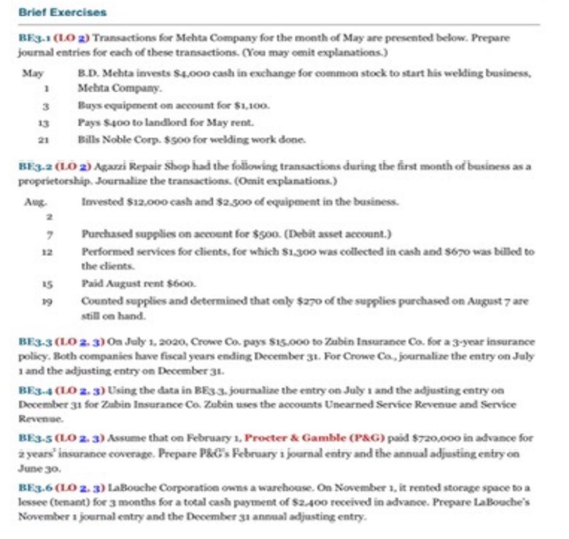 Solved Brief ExercisesBF3.1 (1.O a) ﻿Transactions for Mehta | Chegg.com