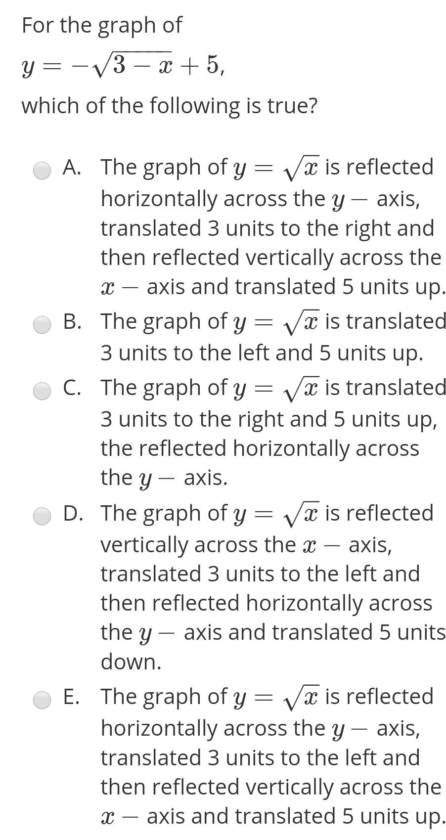 Solved For the graph of y= -13 - X +5, which of the | Chegg.com