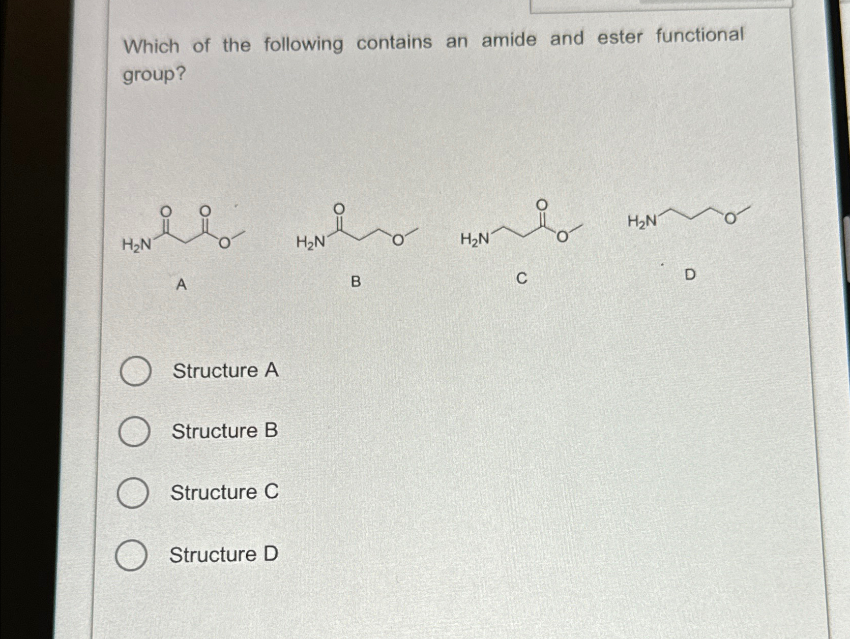 Solved Which Of The Following Contains An Amide And Ester