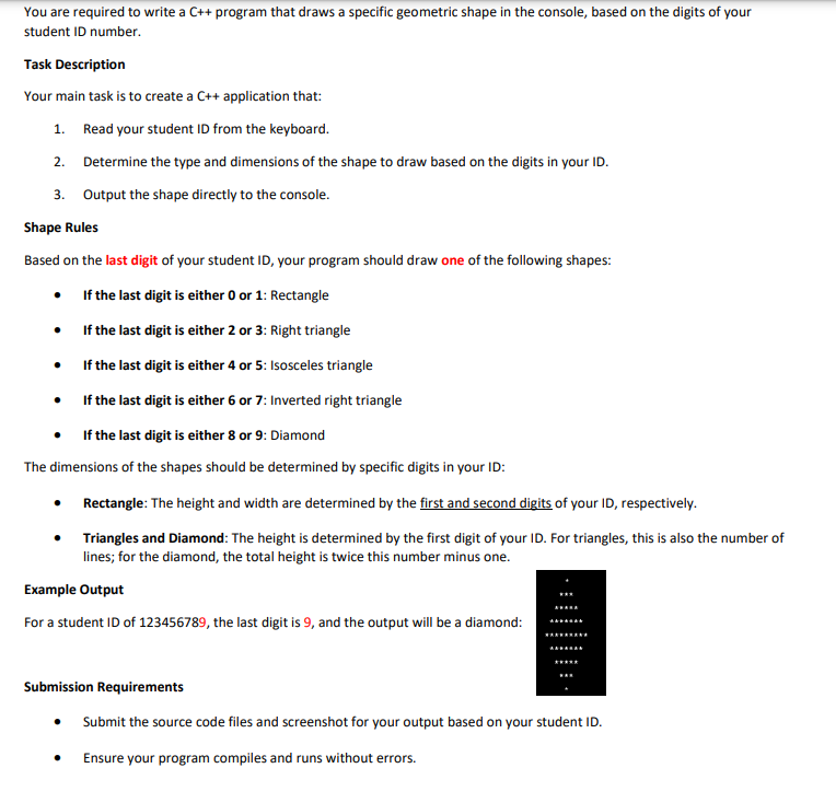 Solved You are required to write a C++ ﻿program that draws a | Chegg.com