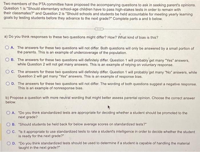 Solved Two members of the PTA committee have proposed the | Chegg.com