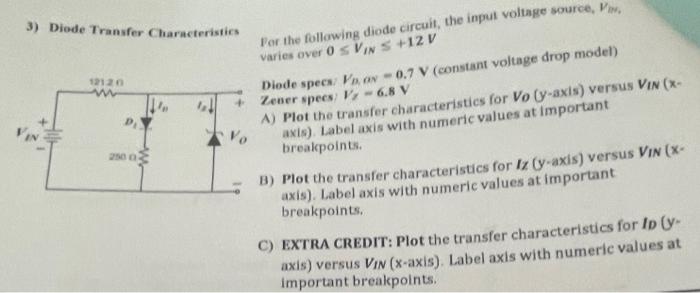 Solved 3) Diode Transfer Characteristics For the following | Chegg.com