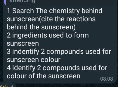 Solved 1 Search The chemistry behind sunscreen(cite the | Chegg.com