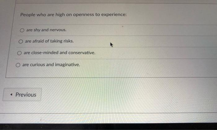 Solved People who are high on openness to experience: are | Chegg.com