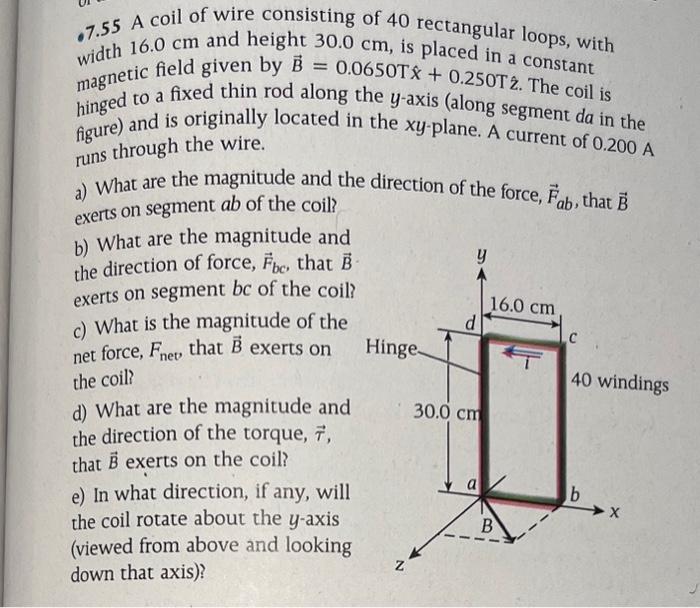 Solved 7.55 A coil of wire consisting of 40 rectangular | Chegg.com