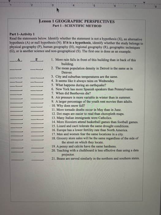 Solved 2. 3 Lesson 1 GEOGRAPHIC PERSPECTIVES Part 1 - | Chegg.com