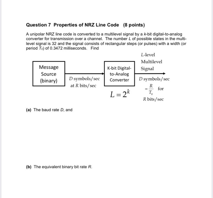 Solved Question 7 Properties of NRZ Line Code (8 points) A | Chegg.com