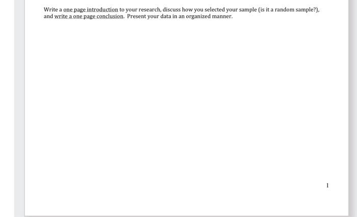 Solved Write a one page introduction to your research, | Chegg.com