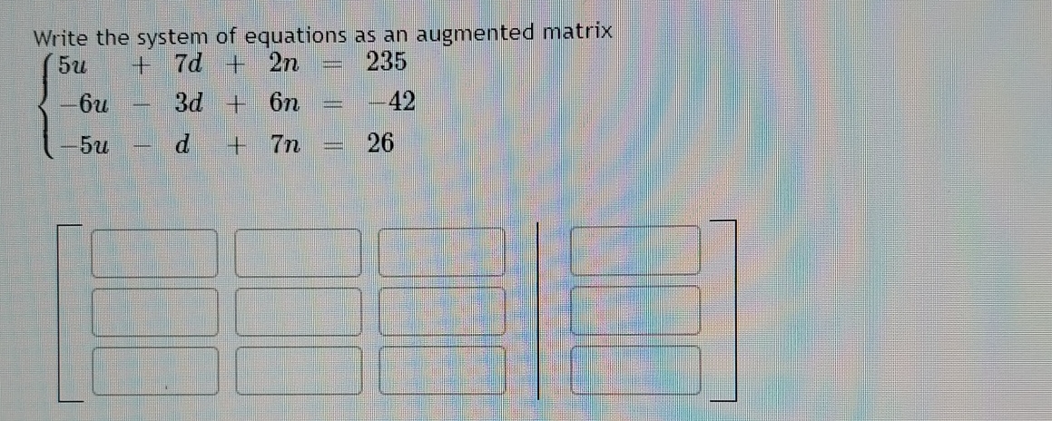 Solved Write the system of equations as an augmented | Chegg.com