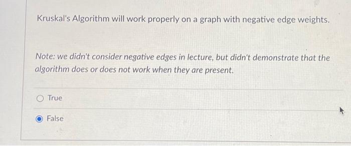 Solved Kruskal's Algorithm will work properly on a graph | Chegg.com