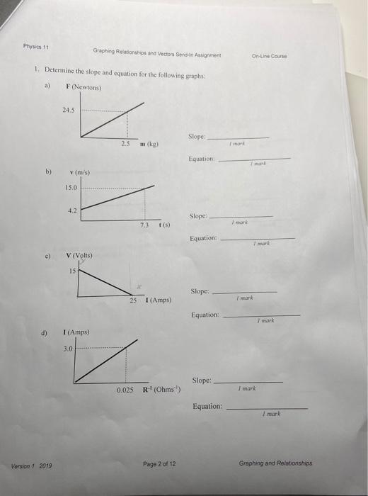 Solved Physics 11 Graphing Relationships and Vections Send | Chegg.com
