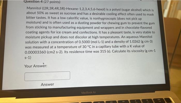 Solved Mannitol ((2R,3R,4R,5R)-Hexane-1,2,3,4,5,6-hexol) is | Chegg.com