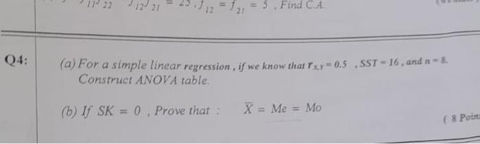 Solved (a) For a simple linear regression, if we know that | Chegg.com