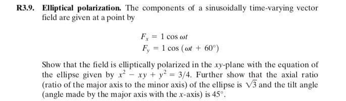 Solved R3.9. Elliptical polarization. The components of a | Chegg.com