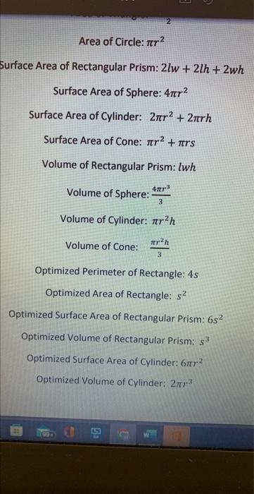 Solved Geometric Formulas Diameter: 2r Radius: 2d | Chegg.com