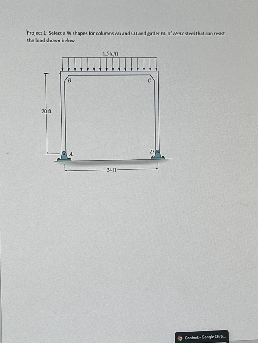 Project 1: Select a W shapes for columns AB ﻿and CD | Chegg.com