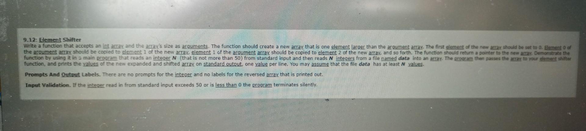 Solved 9.12: Element Shifter function, and prints the yalues | Chegg.com