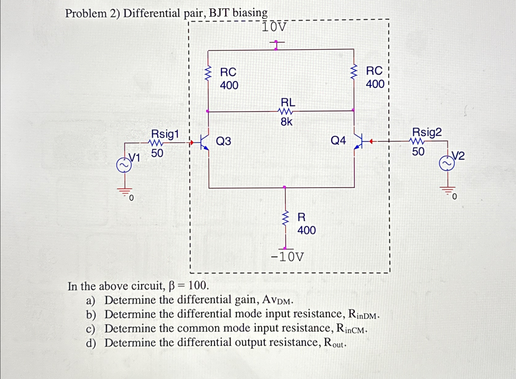 Solved In the above circuit, β=100.a) ﻿Determine the | Chegg.com